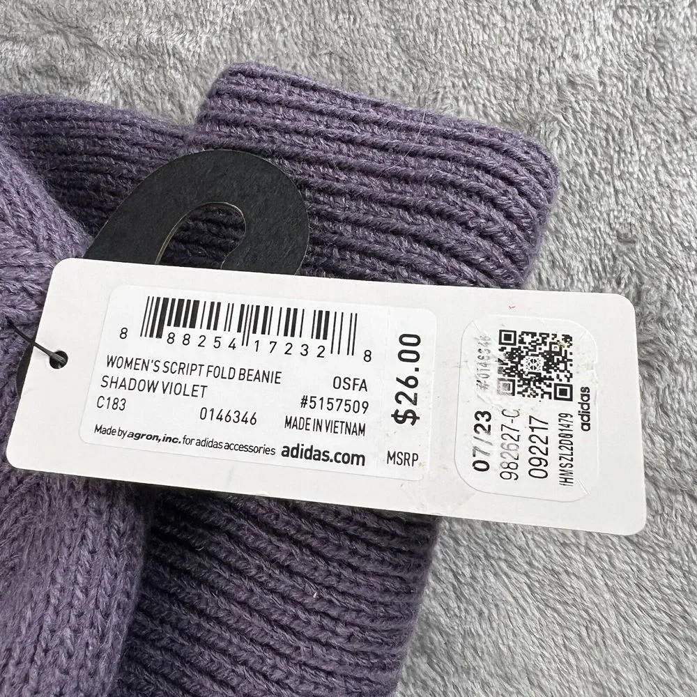adidas | Accessories | Adidas Womens Beanie Script Cuff Fold Violet ...